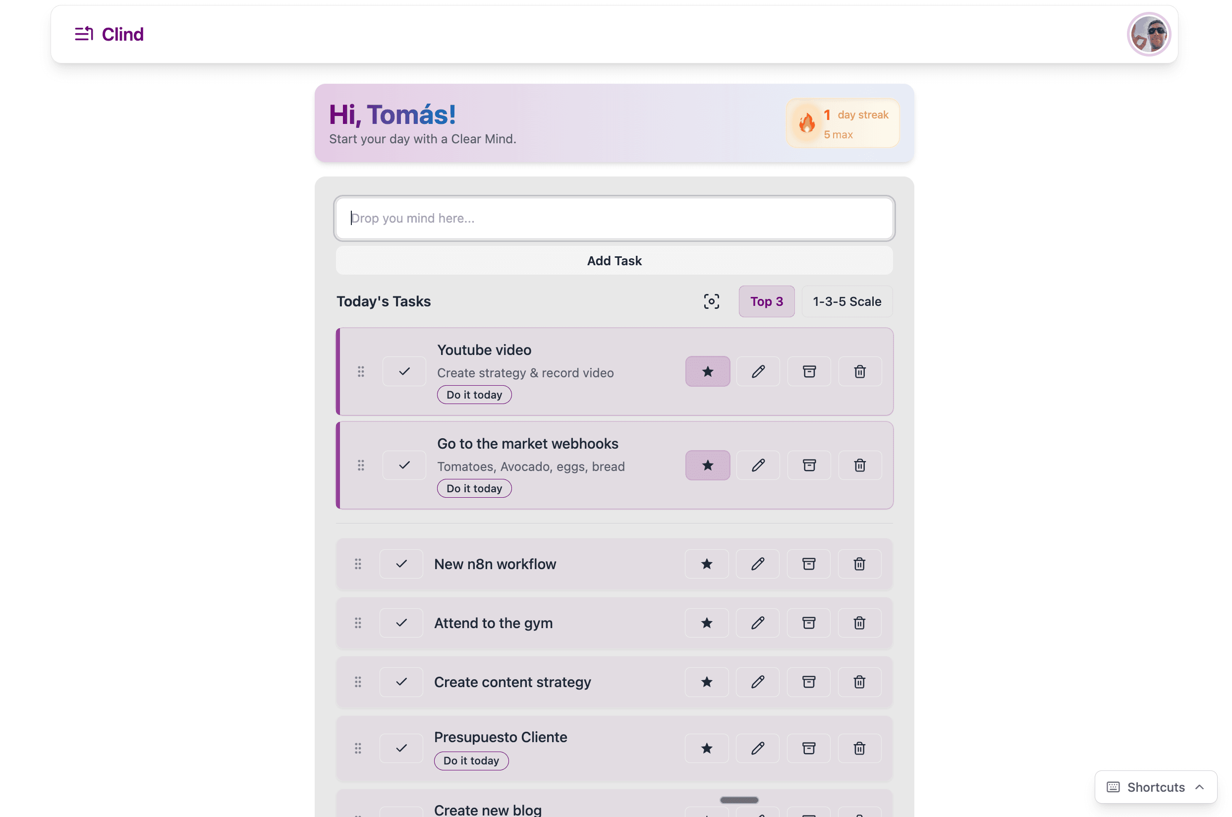 Clind - Clear Tasks, Clean Mind